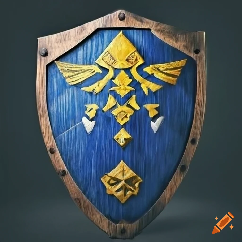Wooden shield with a blue symbol from legend of zelda