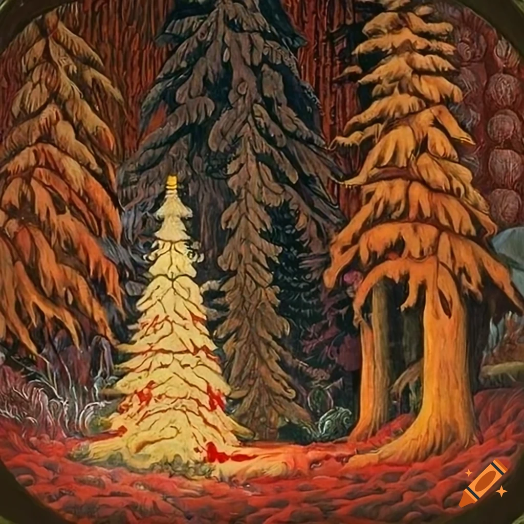 Intricate oil painting of a festive Christmas forest scene on Craiyon