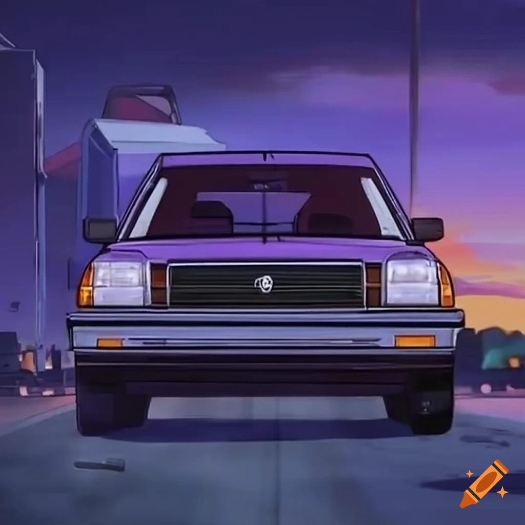 Anime scene with a toyota cressida wagon and a bmx bike