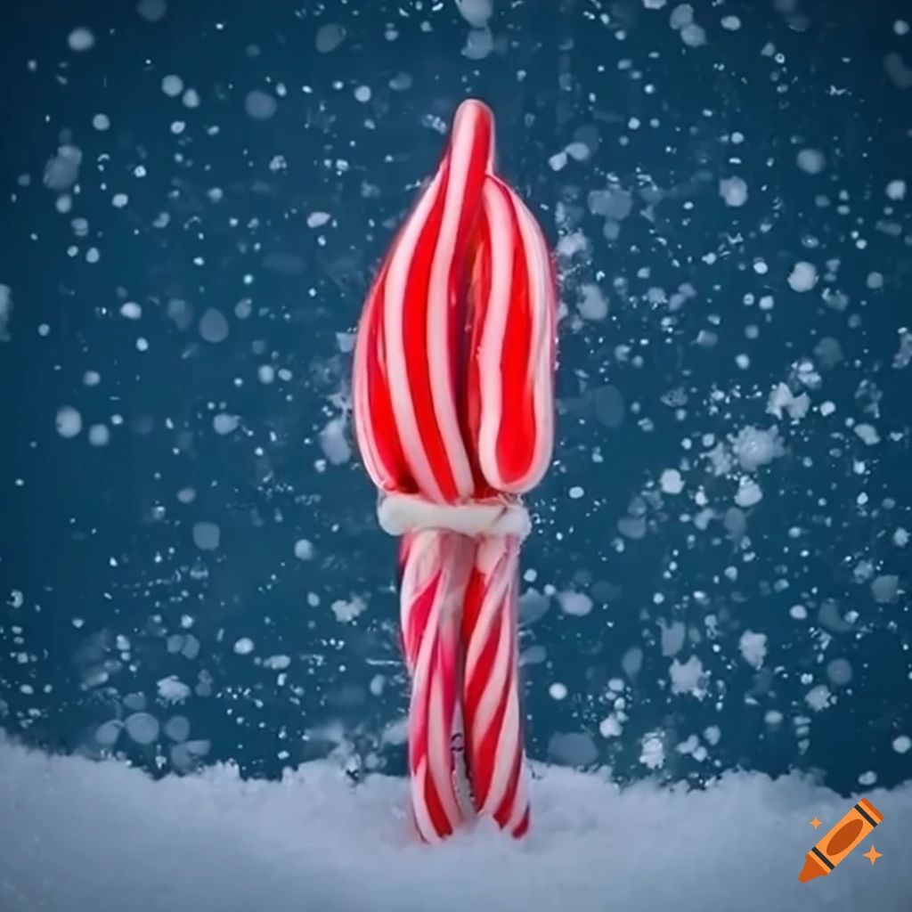 Candy cane olympic torch in the snow on Craiyon