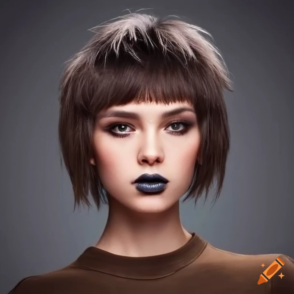 Portrait of a young woman with a short mullet hairstyle on Craiyon