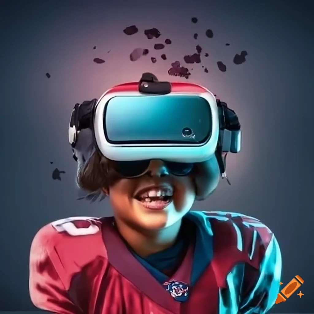 Kids playing virtual reality with nfl players