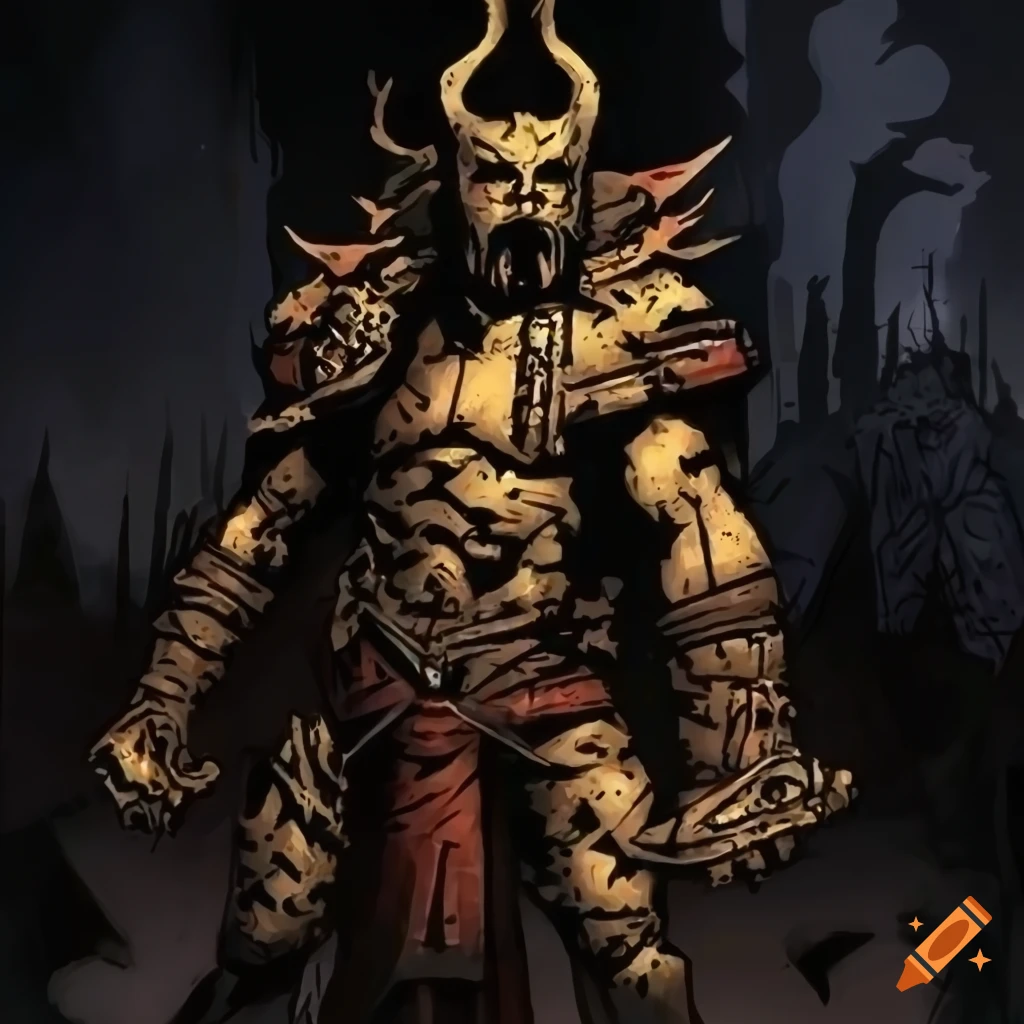 Fantasy artwork of a golden occultist wielding dark magic