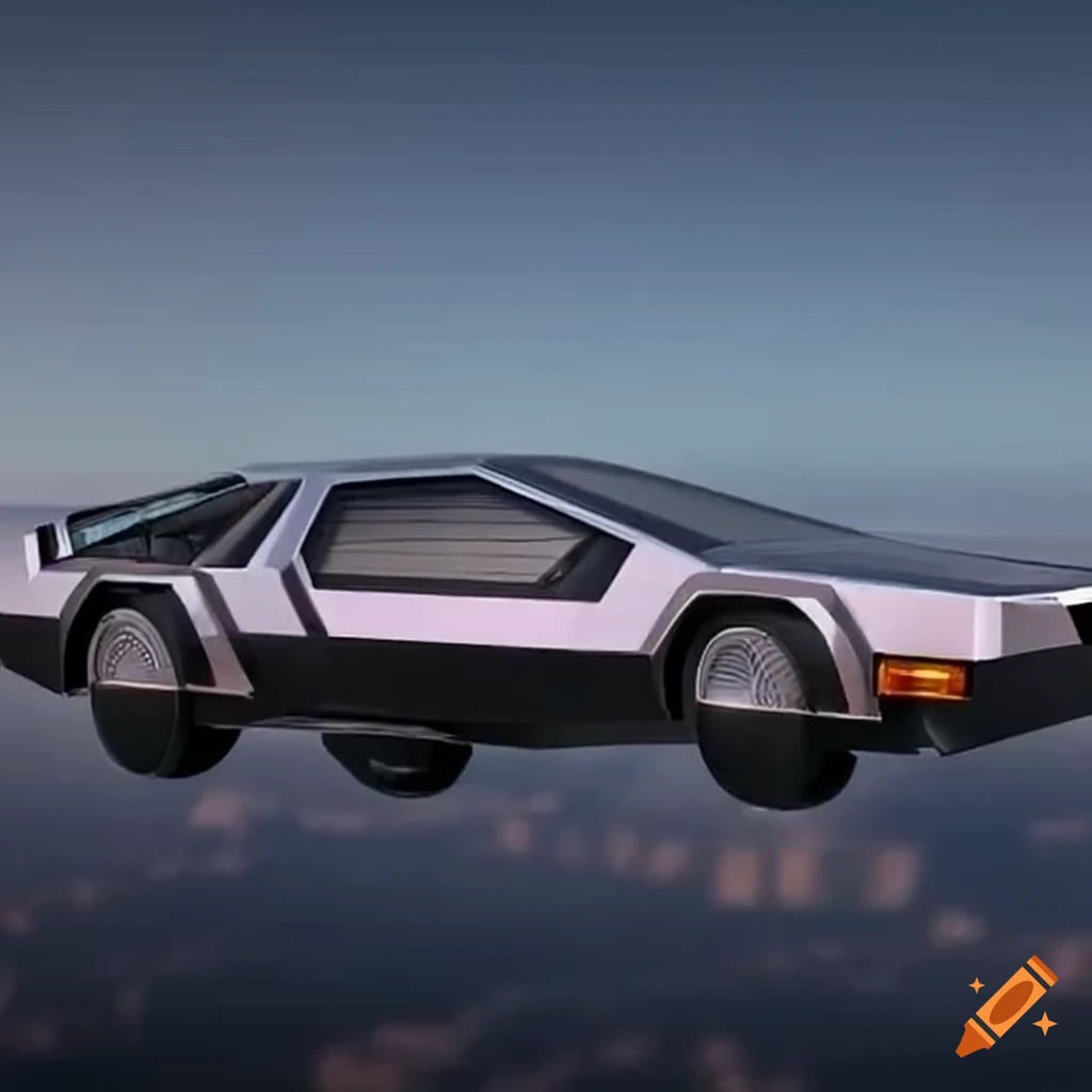Futuristic delorean hovering in the sky on Craiyon
