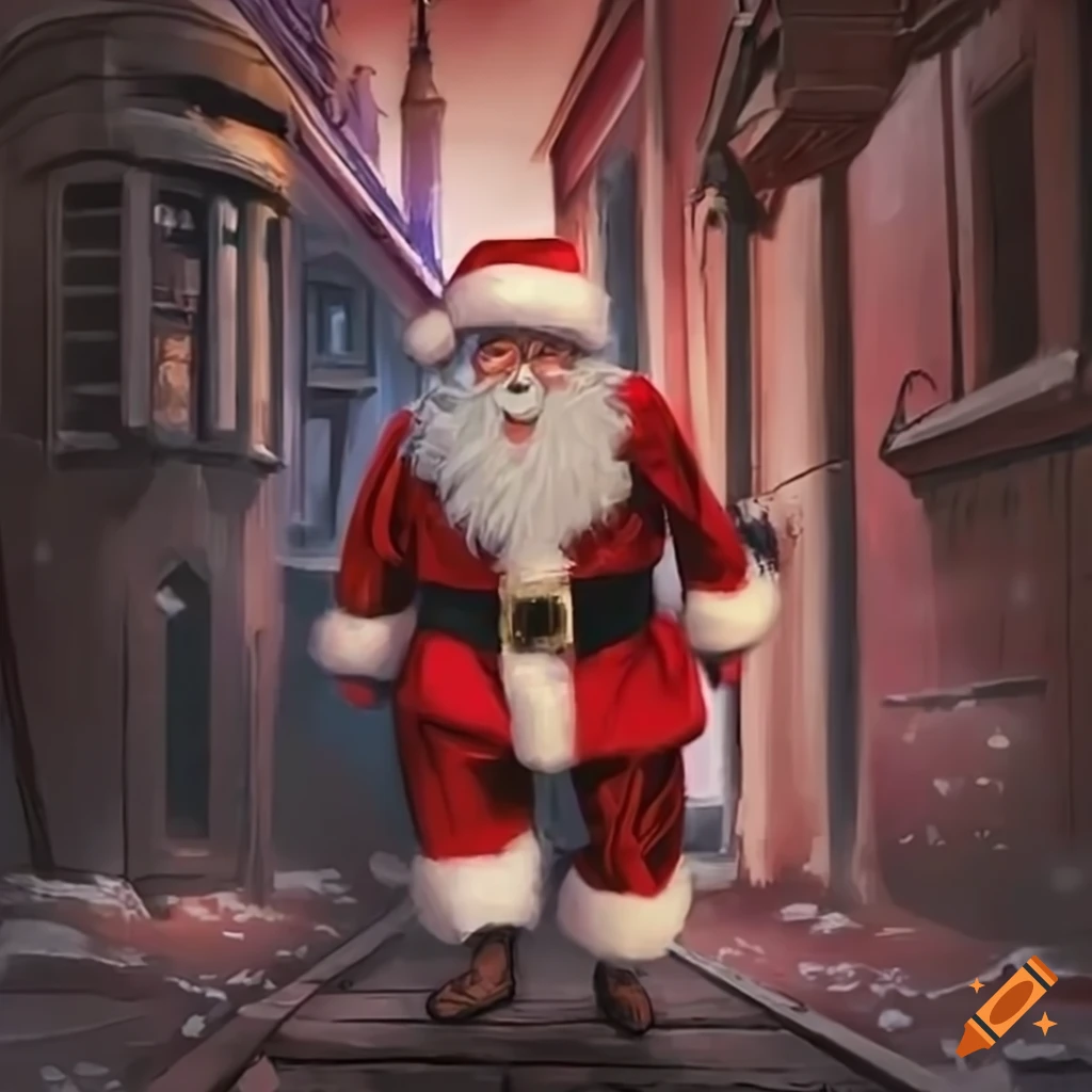 Fantasy illustration of santa claus with a christmas sword on Craiyon