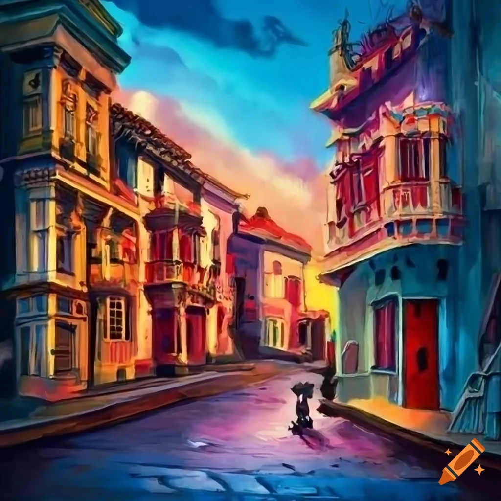 Disney style painting of a quiet victorian street on Craiyon