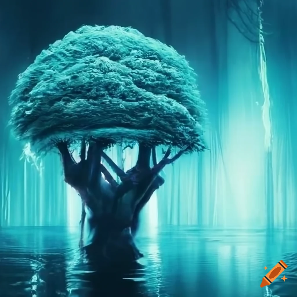 Cyberpunk artwork of a tree transformed into a cyborg on Craiyon