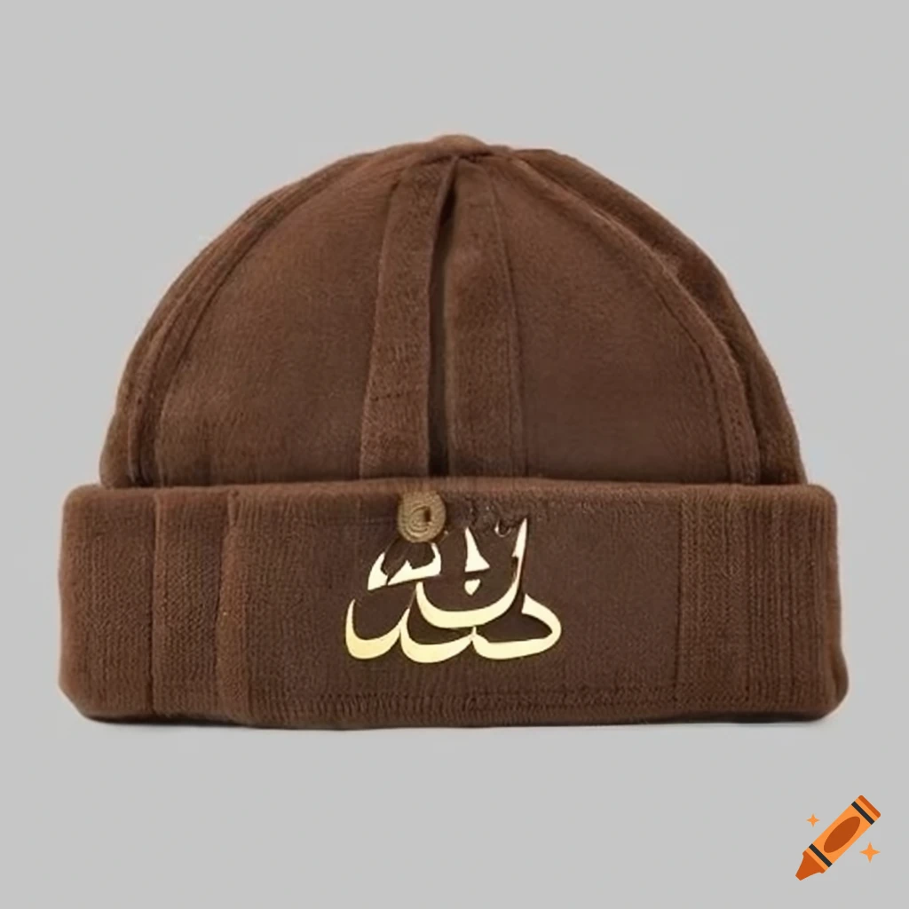 Brown winter cap with arabic script design