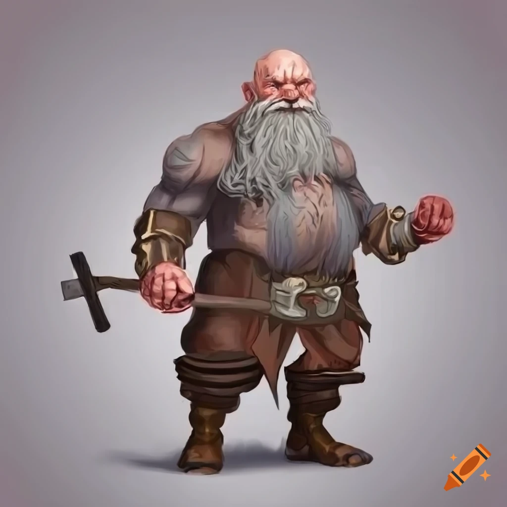 Illustration of a muscular dwarf with a hammer