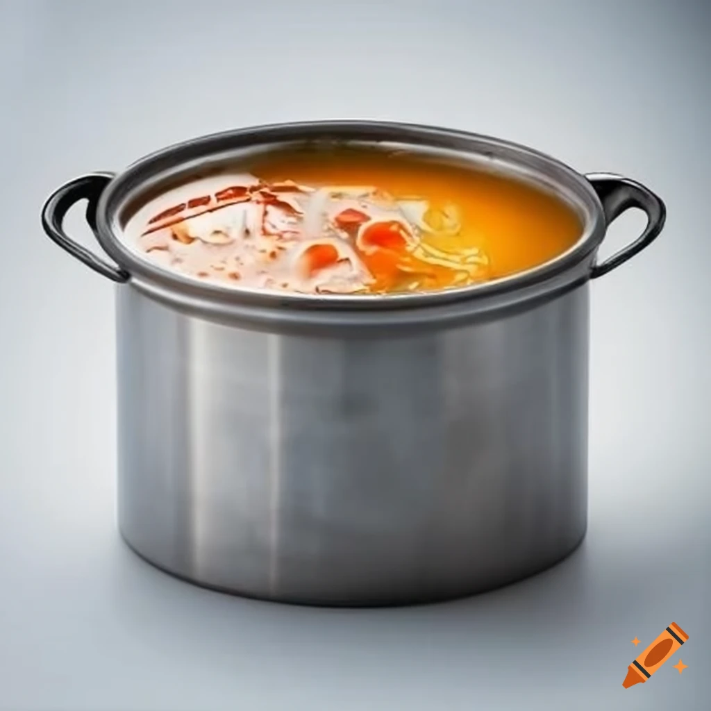 Delicious home cooked pot of hearty soup with a wooden ladle on Craiyon