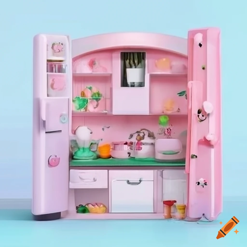 Kawaii aesthetic kitchen with open fridge on Craiyon