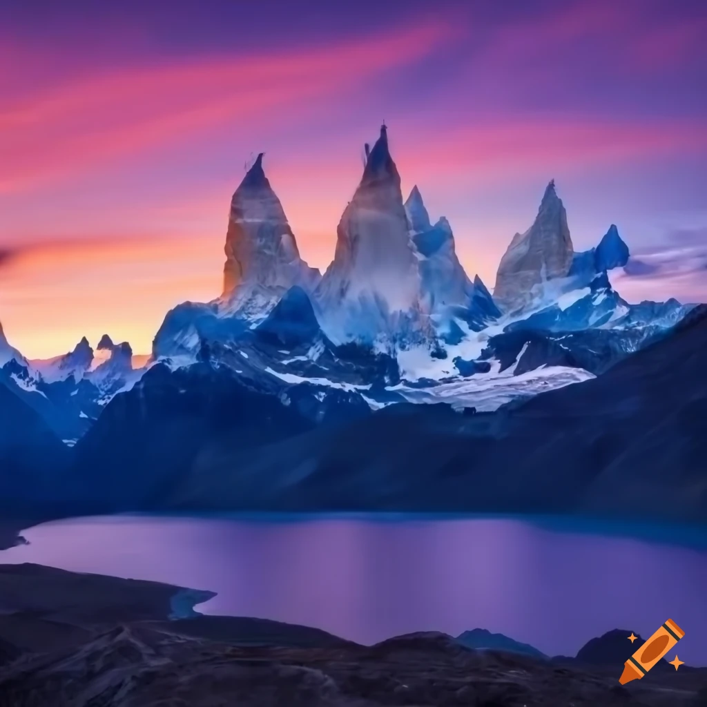 Sunrise view of the fitzroy massif in patagonia on Craiyon