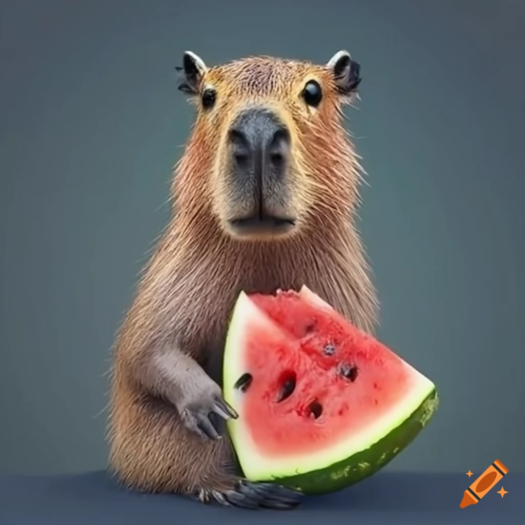 Cute capybara enjoying a watermelon on Craiyon