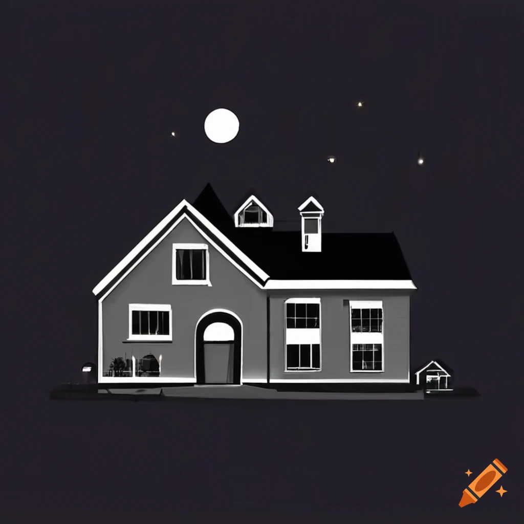 Night view of a cozy lit-up suburban house on Craiyon