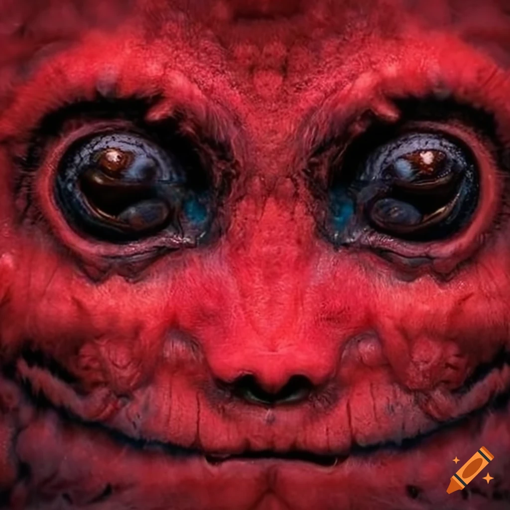 Red fluffy alien portrait