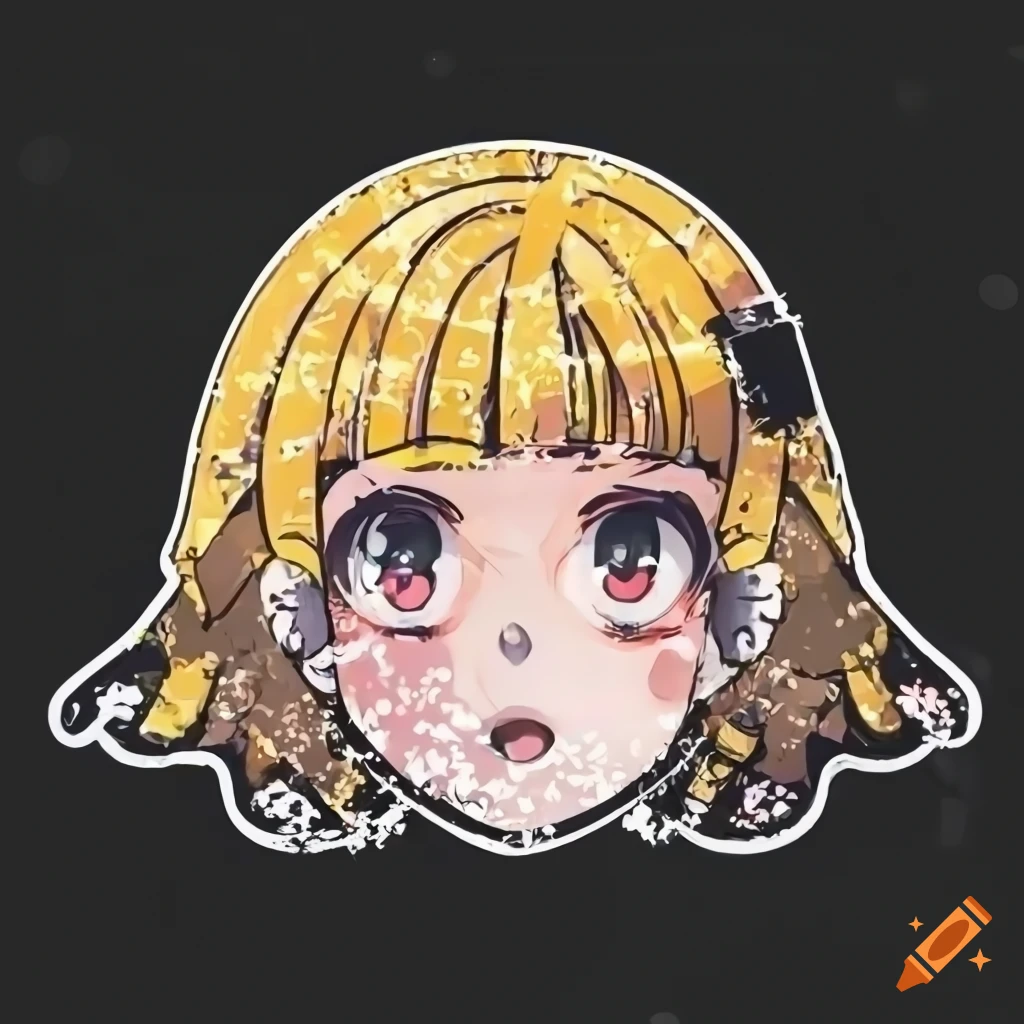 Anime girl sticker texture on black background
