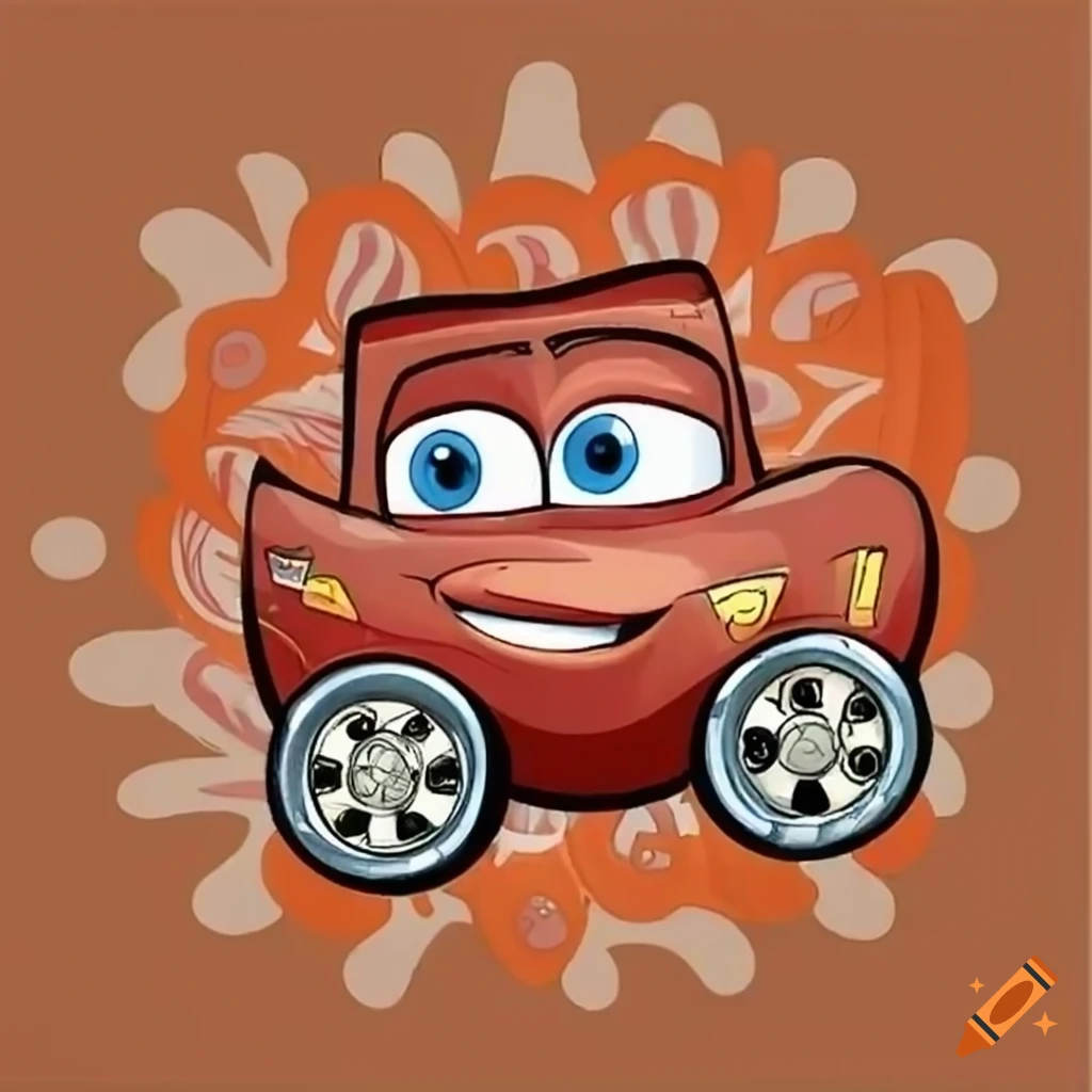 Cartoon illustration of a car with pumpkin wheels on Craiyon