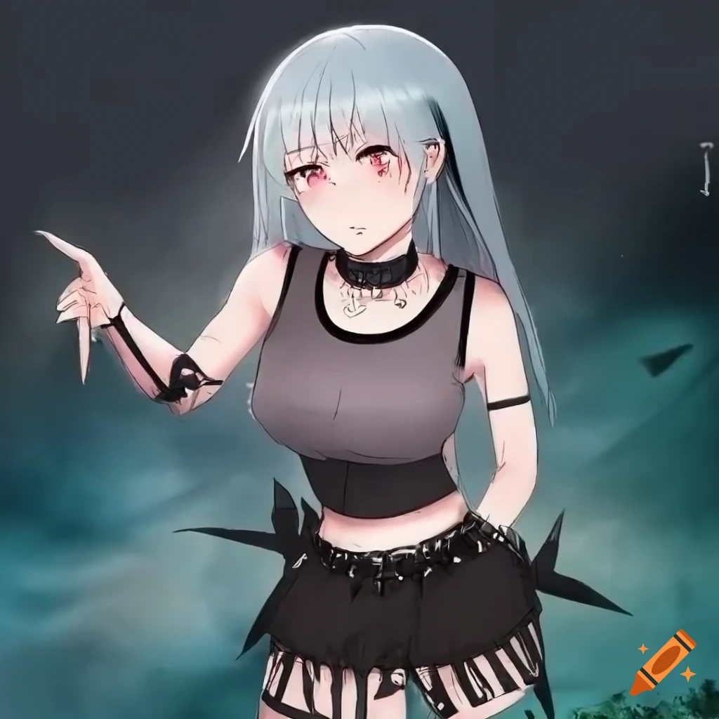 Goth waifu character in summer outfit