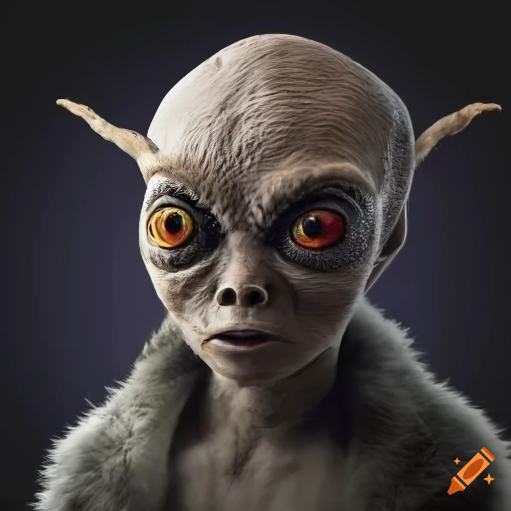 Portrait of a fluffy alien with coal-head