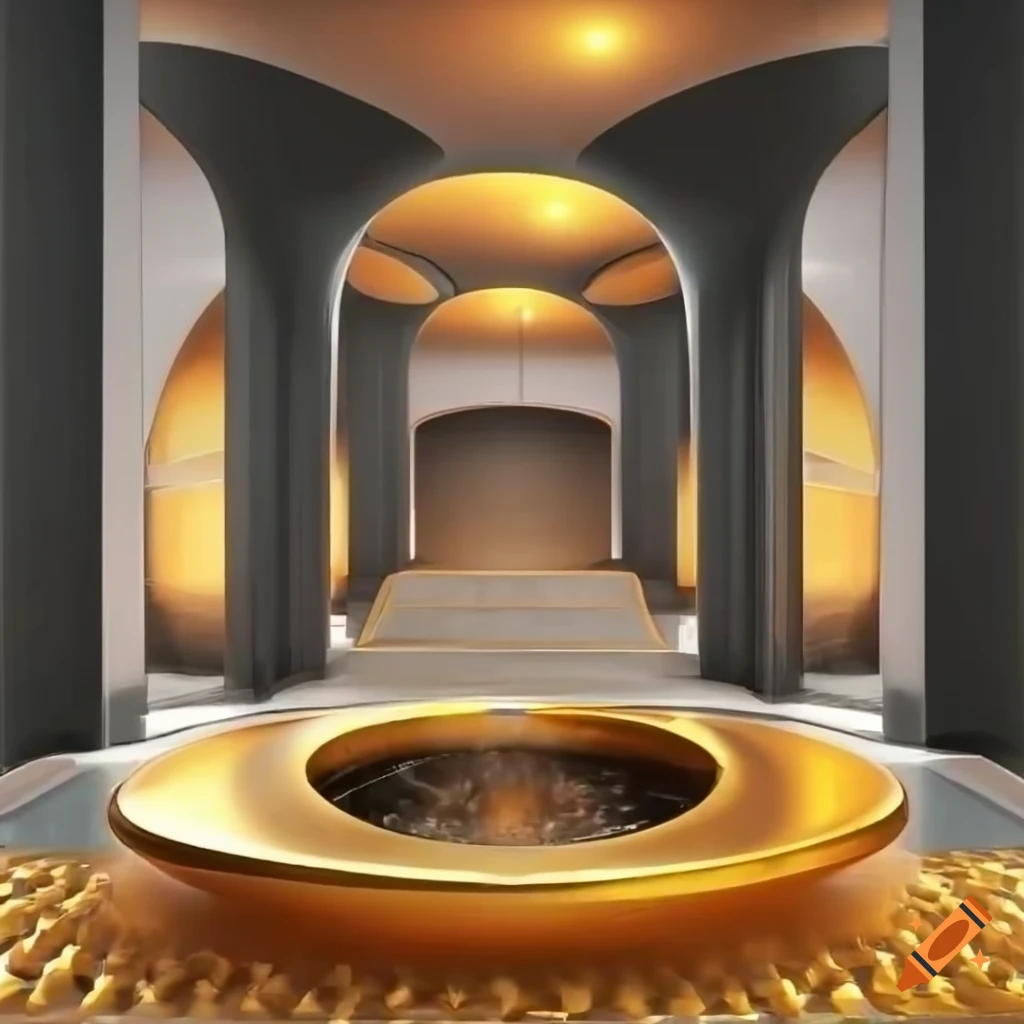 Gorgeous hallway with golden windows and sunrays on Craiyon