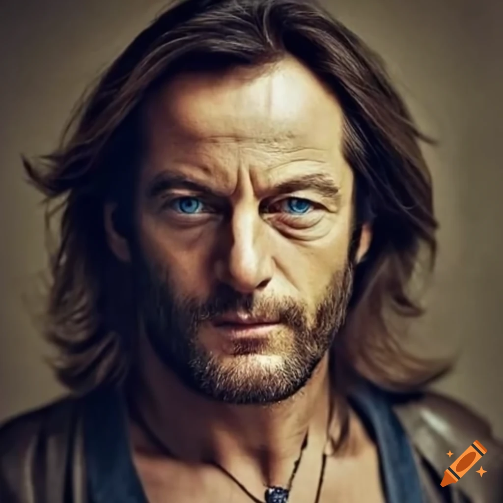 Image of jason isaacs with long hair and beard on Craiyon