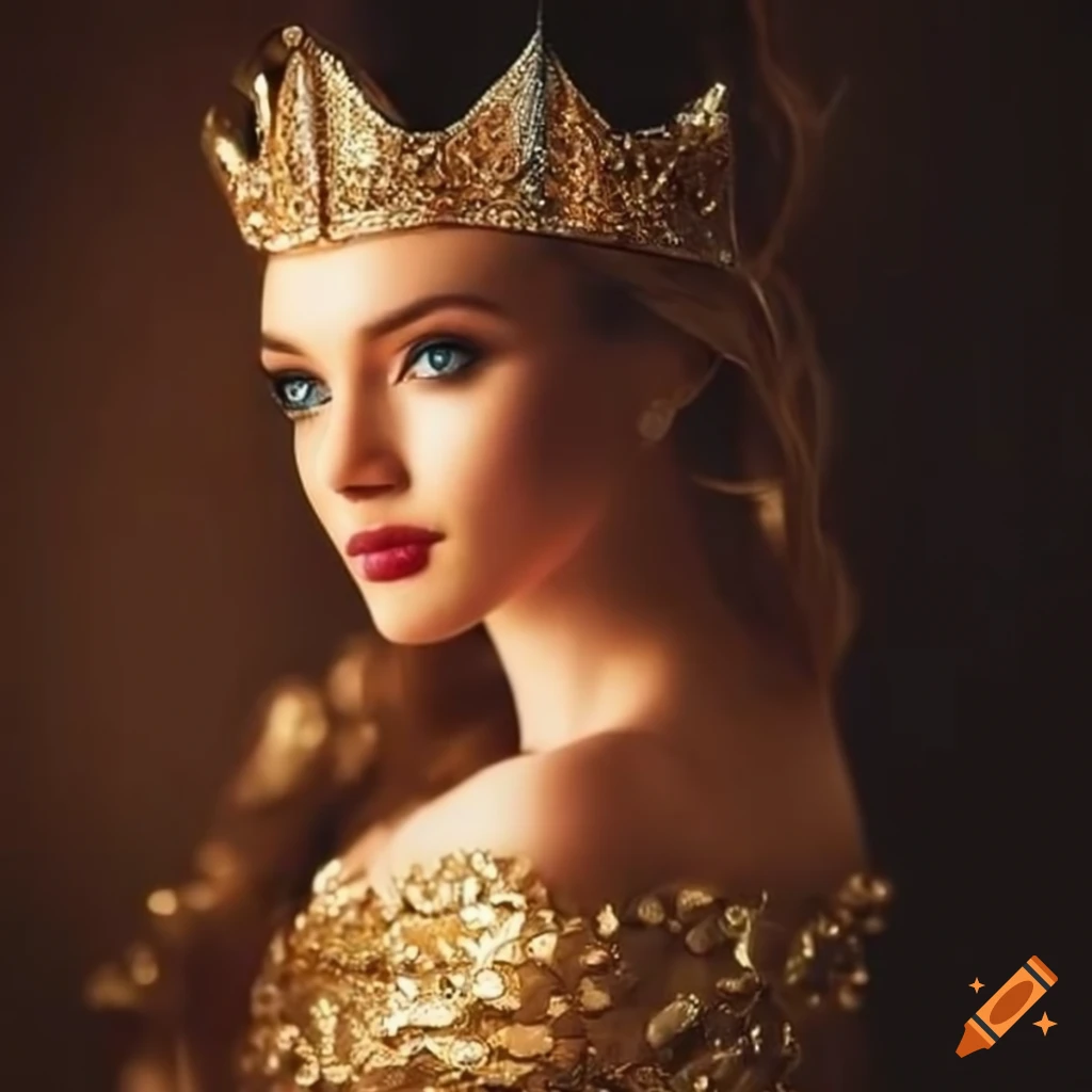 Image of a queen in a gold dress on Craiyon