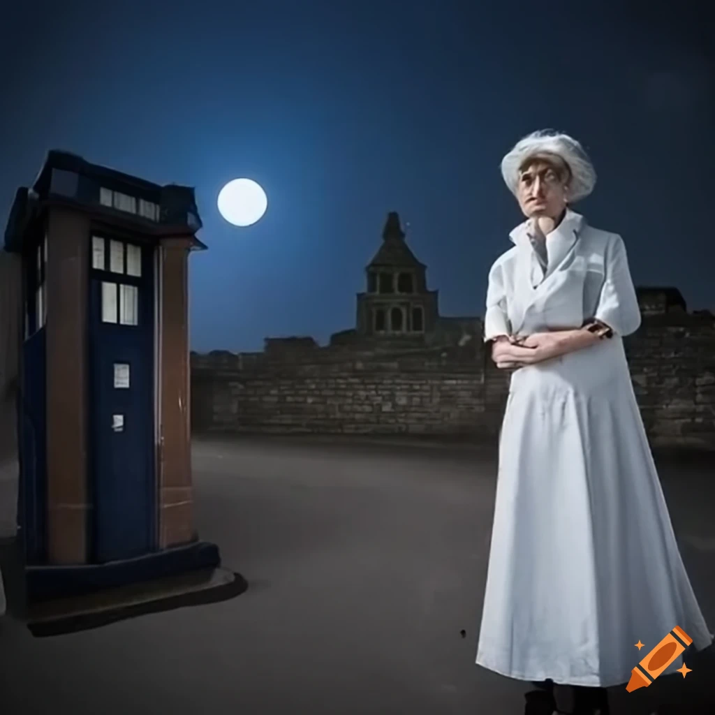 Christopher ecclestone wearing tom baker's attire on the moon on Craiyon