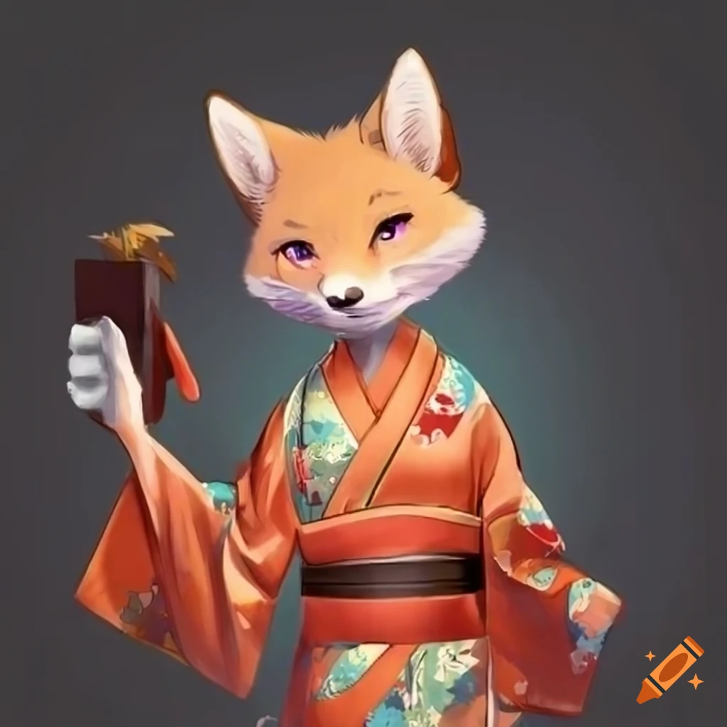 Anthropomorphic female fox in a kimono on Craiyon