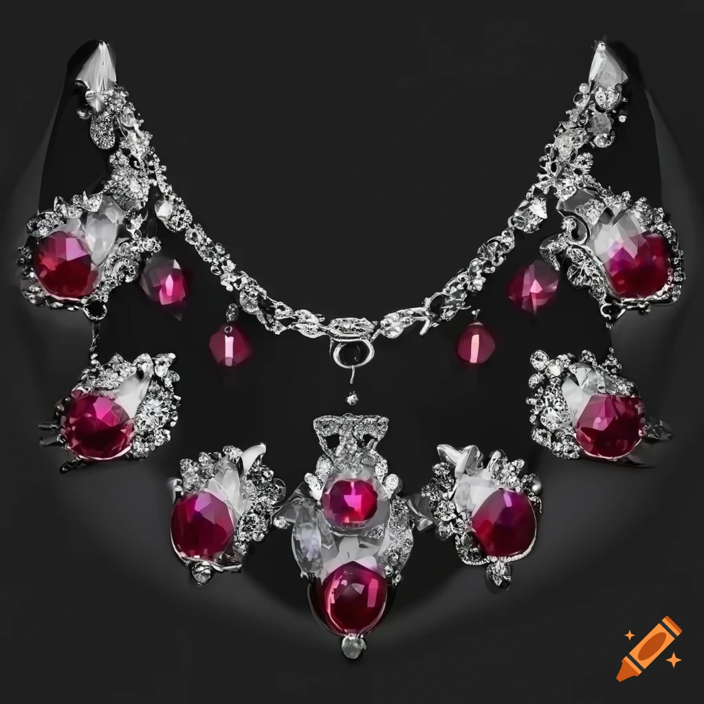 Gothic-inspired sparkling jewelry set with ruby, silver, and emerald on ...