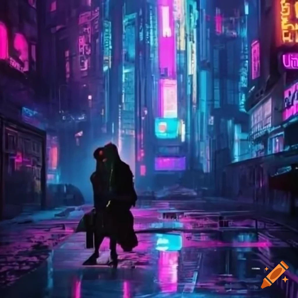 A good looking man with cyberpunk clothing in a neon city on Craiyon