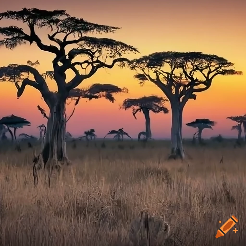 Scenic view of the savannah biome on Craiyon