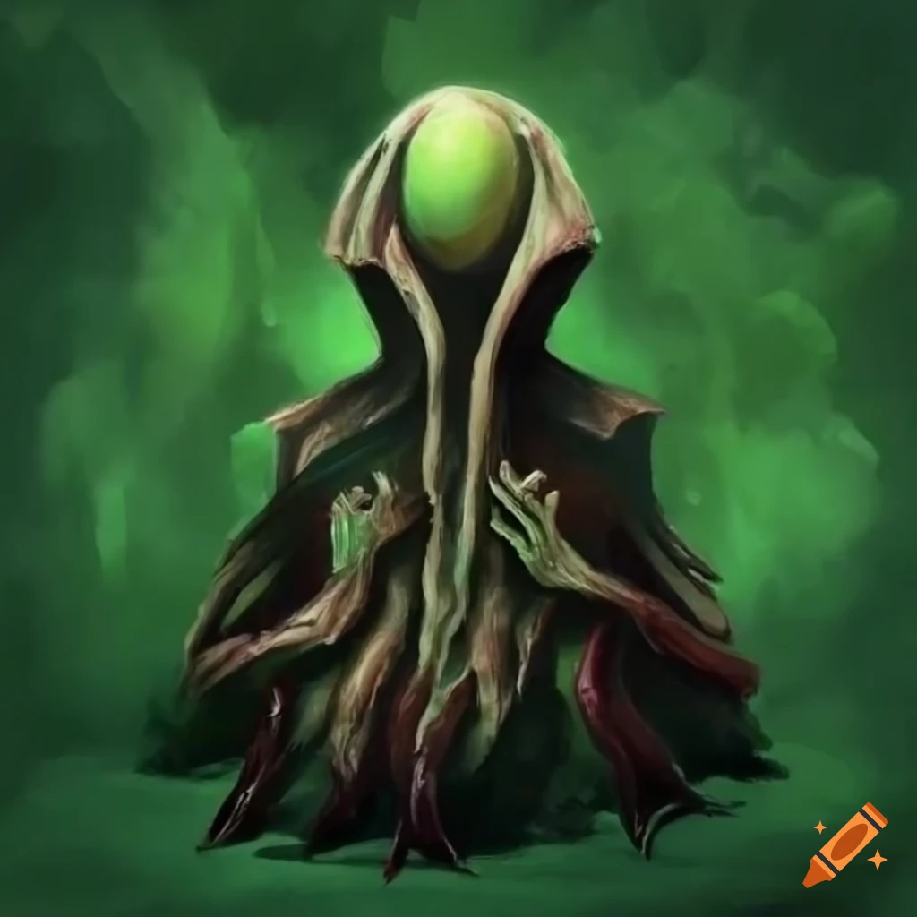 Surreal horror artwork with faceless figure and mushrooms on Craiyon