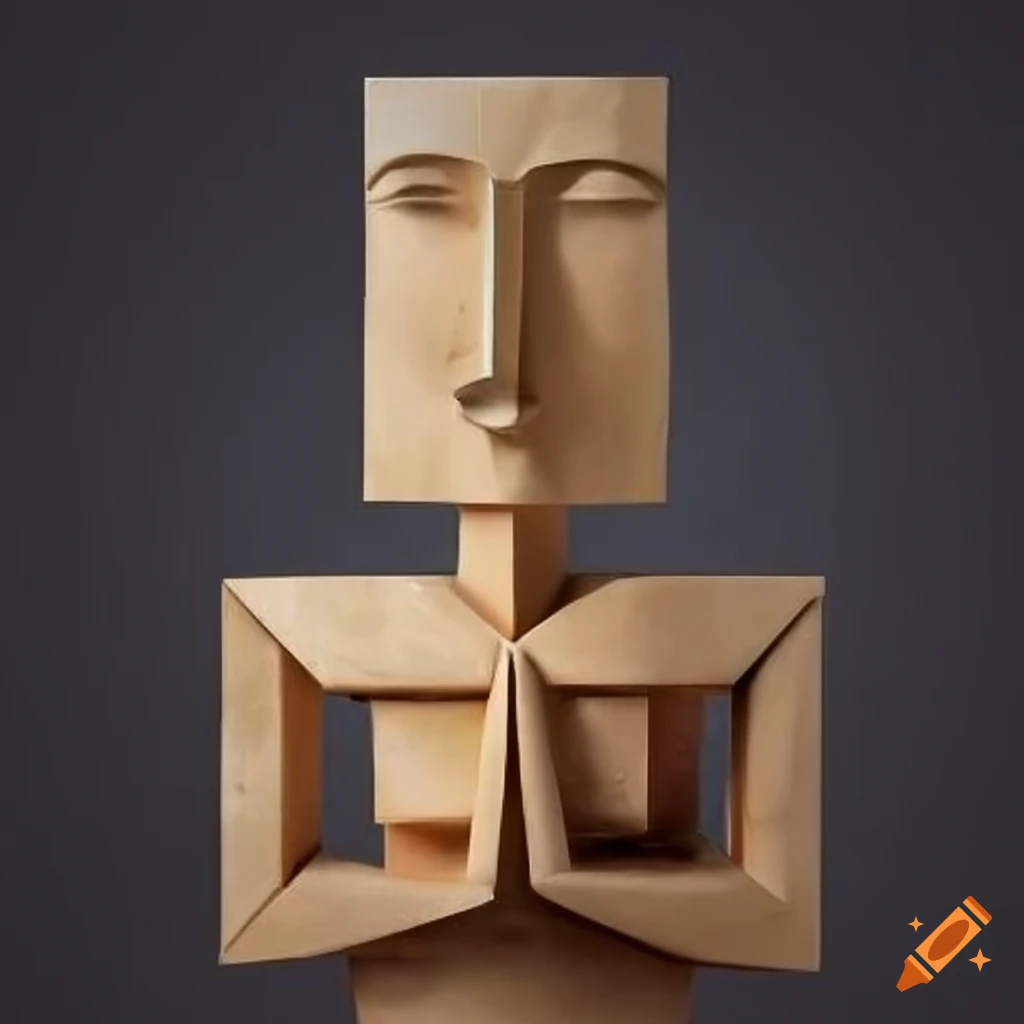 Cubist doll sculpture with faded paint on Craiyon