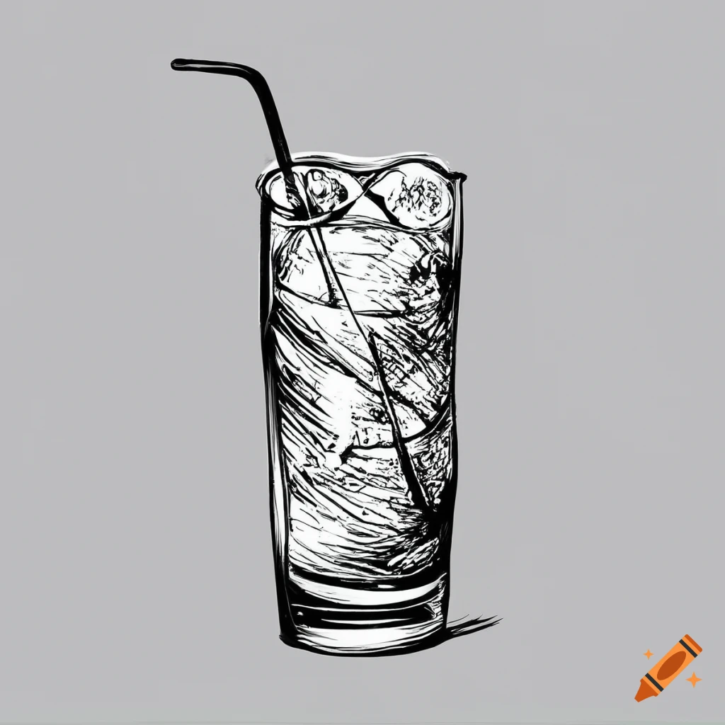 Sketch of a highball glass on white background on Craiyon
