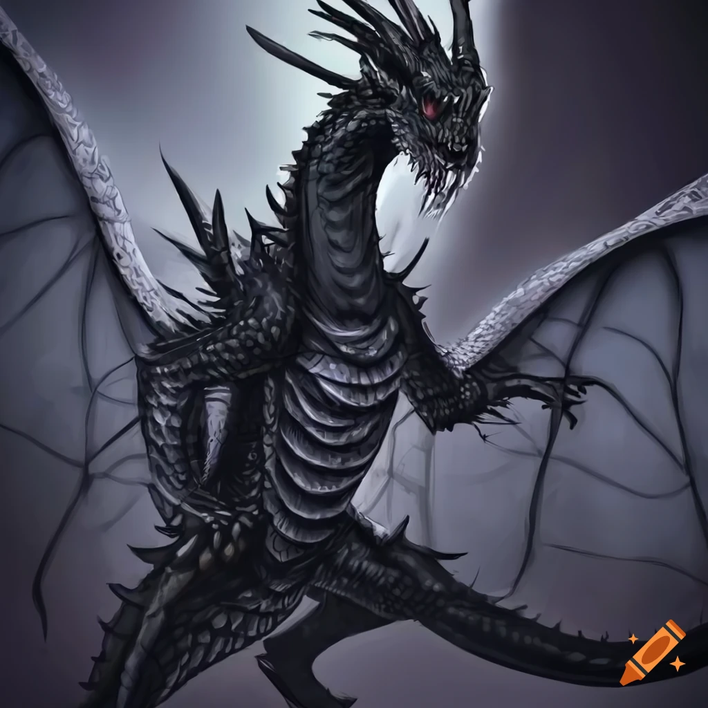 Detailed illustration of a fierce black dragon on Craiyon