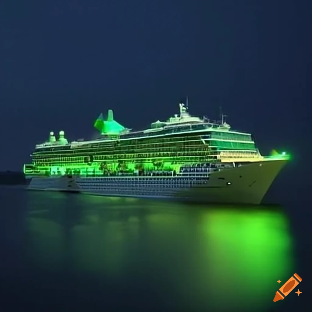 Cruise ships with green glow
