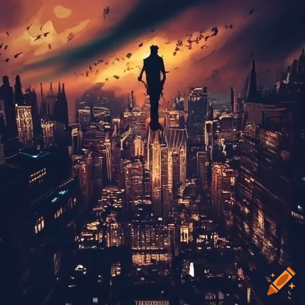 Artwork of god overlooking a city on Craiyon