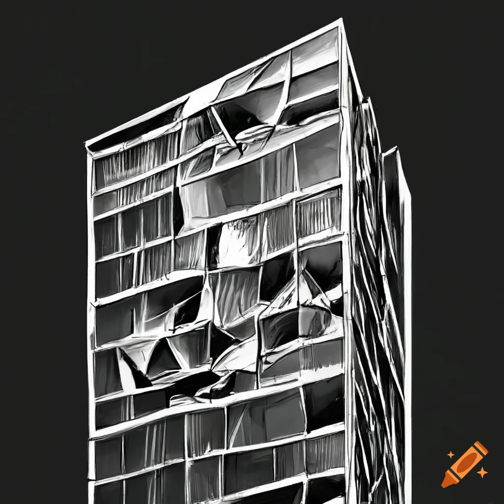 Artistic drawing of shattered glass in a modern building on Craiyon