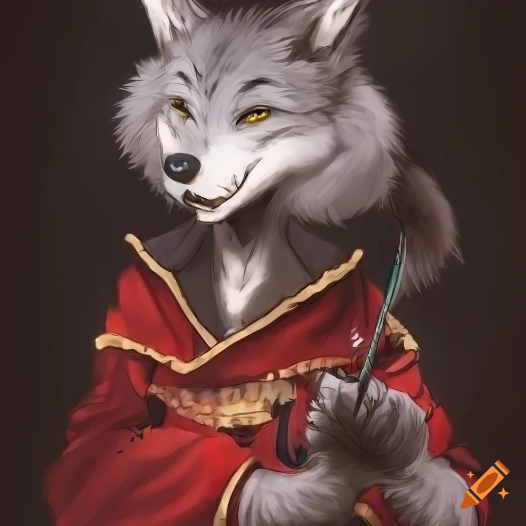 Skinny and fluffy female wolf character in manga ink sketch and ...