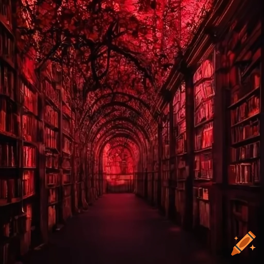 Library dome surrounded by red weeping willows on Craiyon