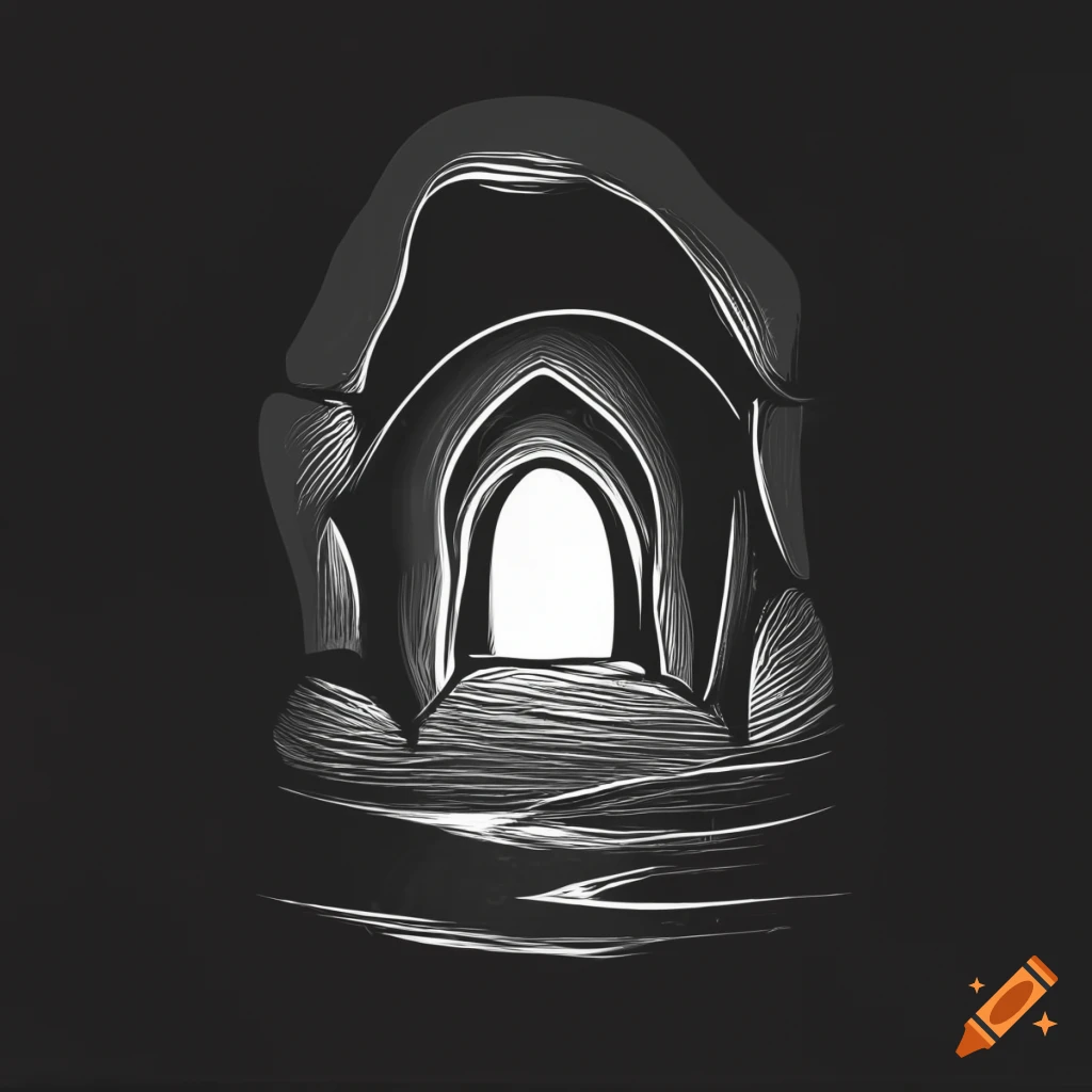 Abstract black and white logo of cave entrance on Craiyon