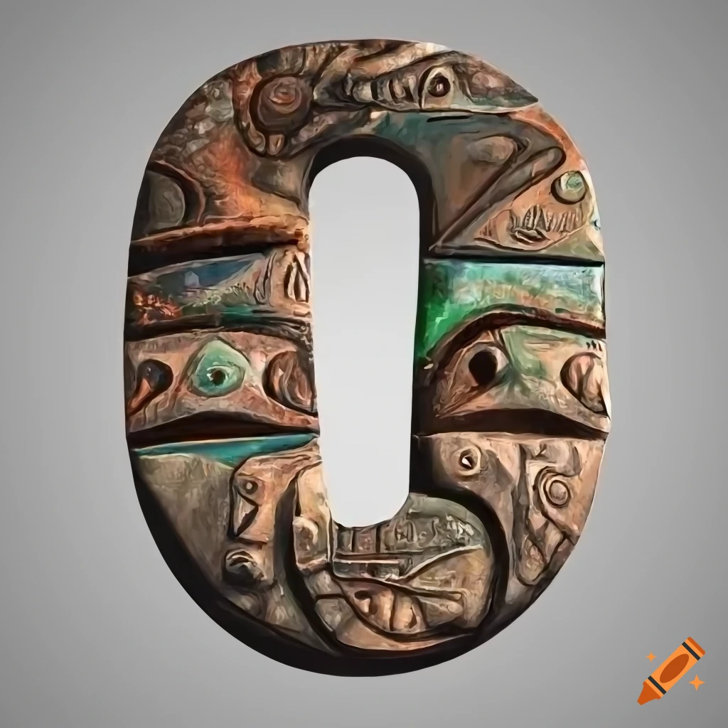 Ultra realistic stone letter 'a' engraved with african masks