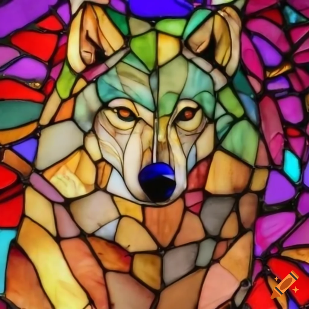 Stained glass depiction of a wolverine on Craiyon