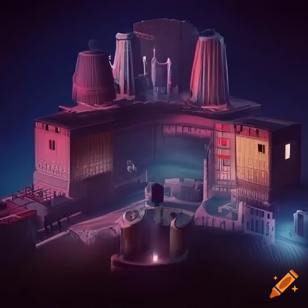 Isometric planning of a steam punk space colony on Craiyon