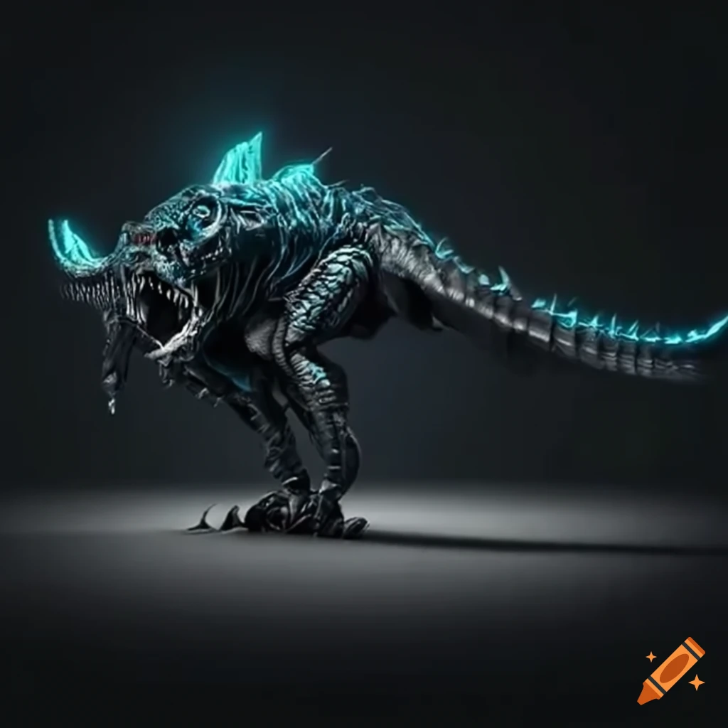Futuristic robotic velociraptor with deadly spikes