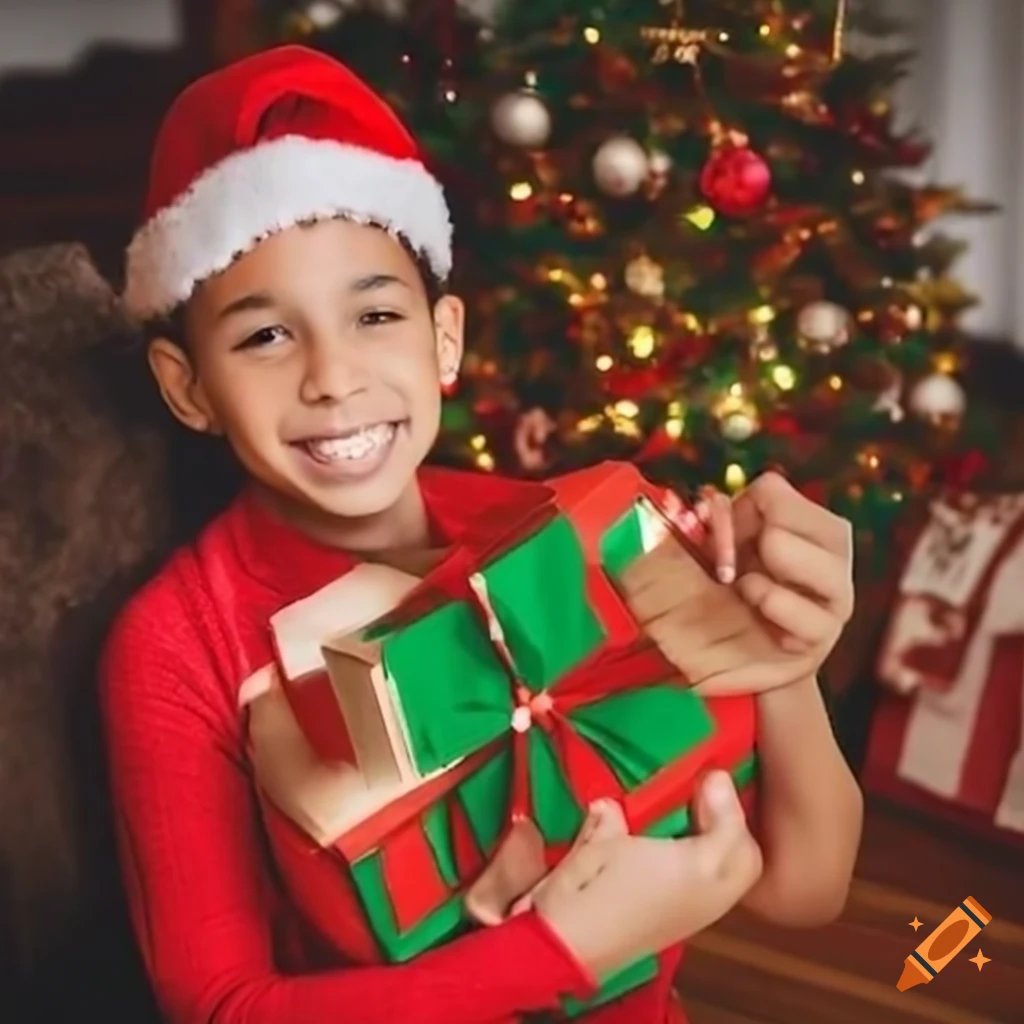 Boy opening christmas presents