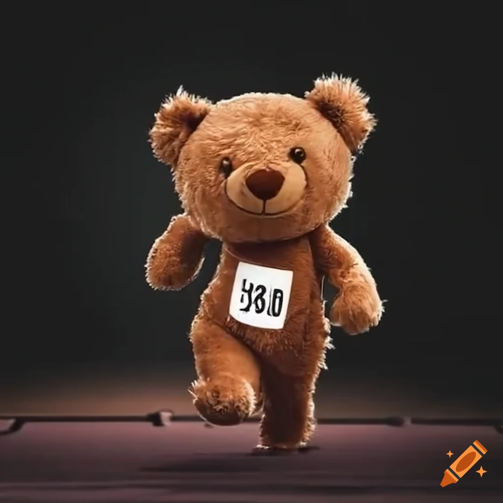 Teddy bear finishing a marathon race on Craiyon