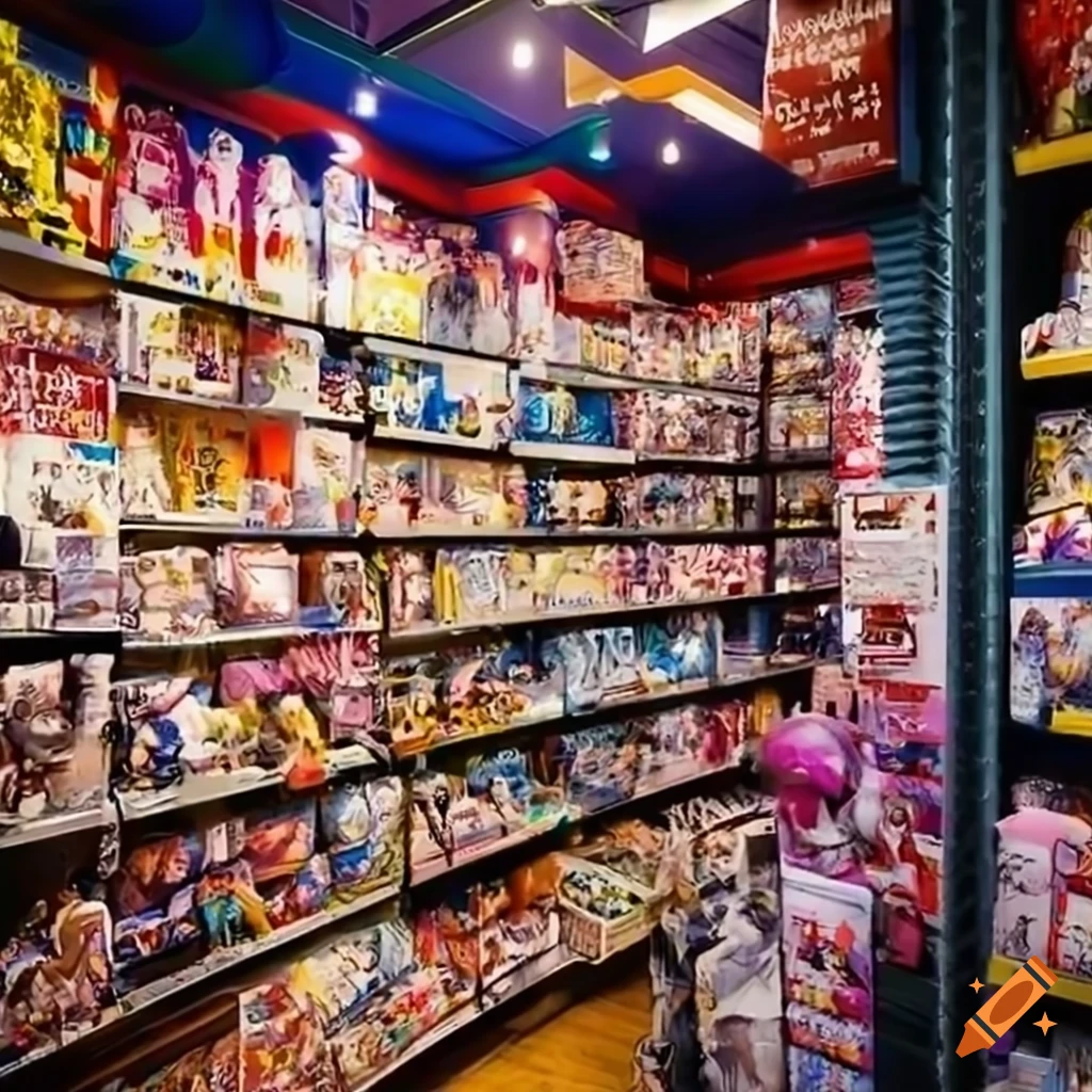 Anime store with a variety of anime products on Craiyon