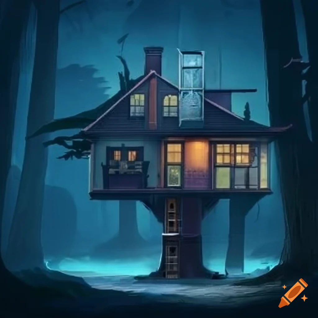 Design blueprint for a three-story fantasy treehouse on Craiyon