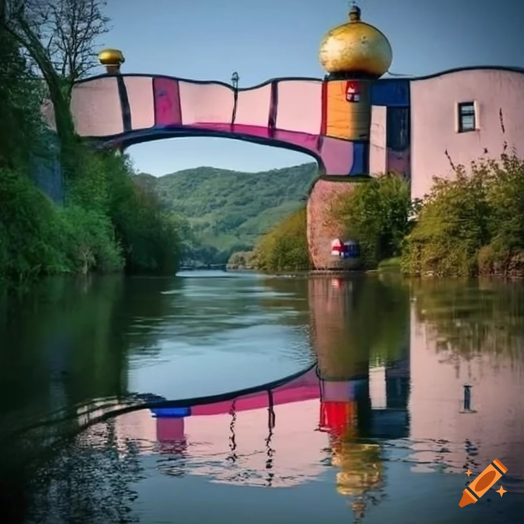 Hundertwasser style bridge over the river rhine at cologne